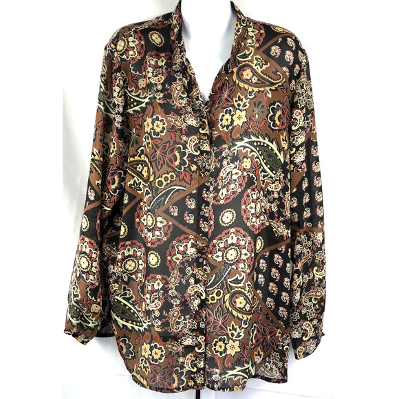White Stag | Tops | Vintage Top Xl Brown Paisley Psychedelic Mockcollar ...